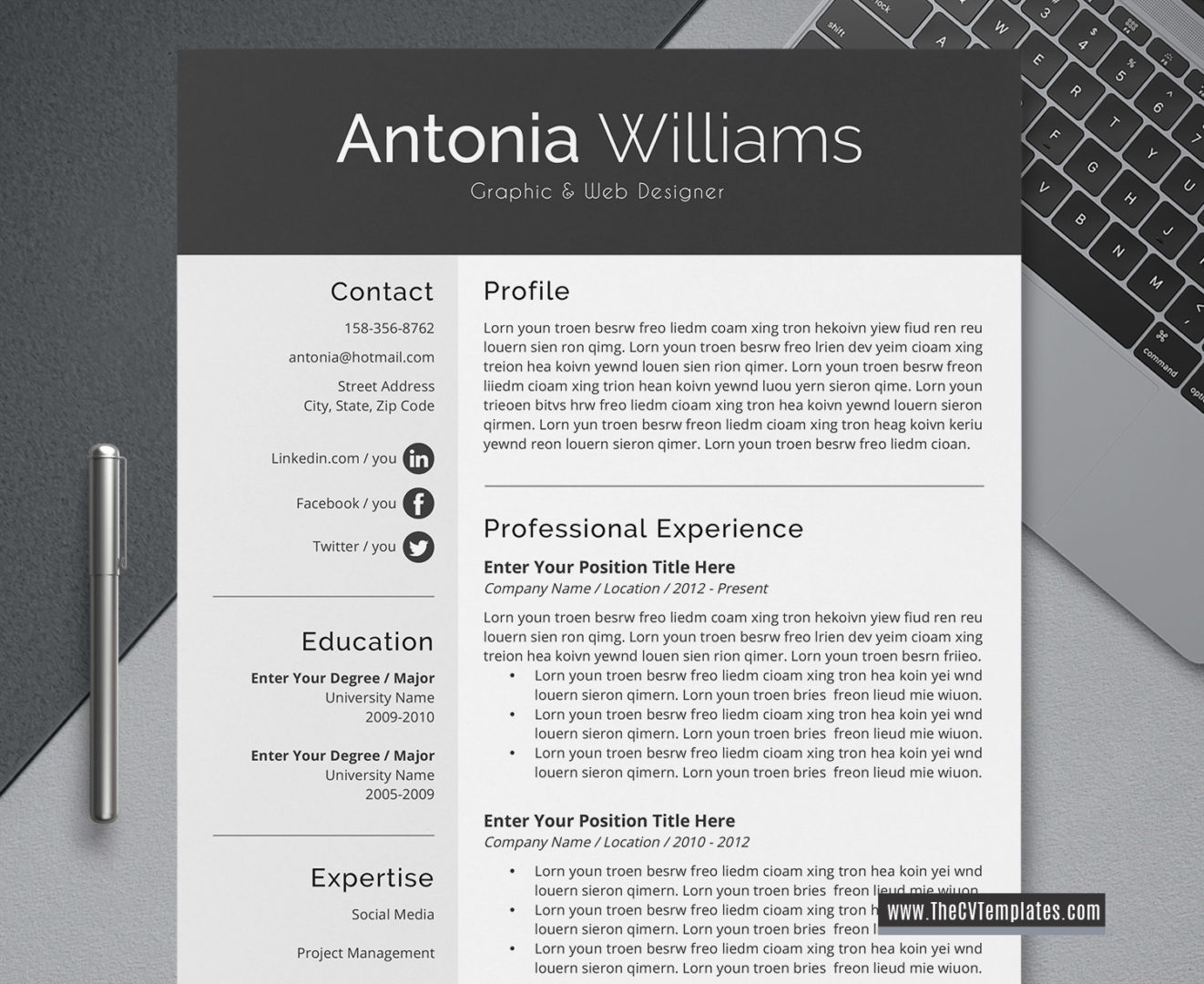 For Mac Pages – Clean CV Template, Curriculum Vitae, Cover Letter ...