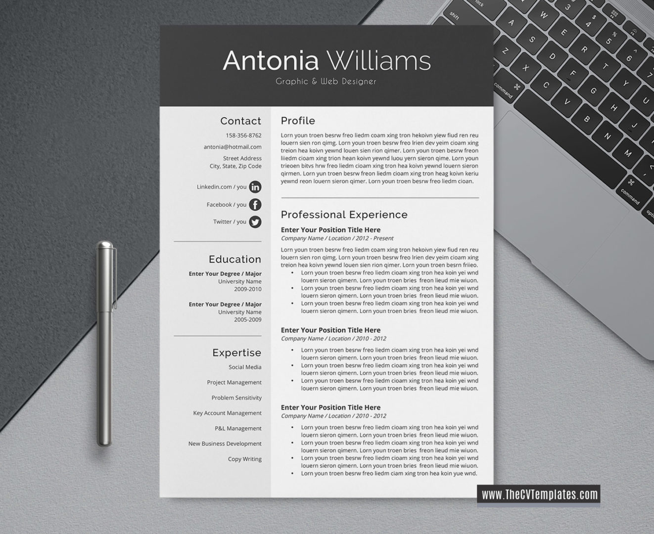 Editable Resume Template for MS Word, Professional CV Template, Modern ...