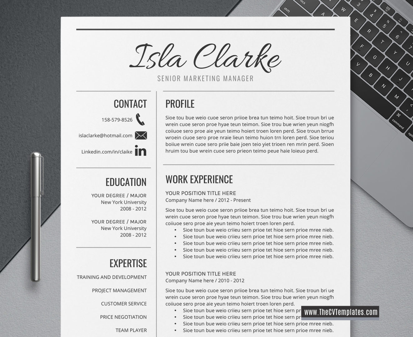 Simple Resume Template for MS Word, Professional CV Template, Modern ...