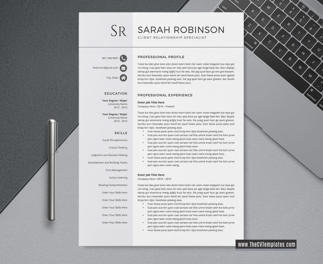 Simple CV Template for MS Word, Professional Resume Template, Modern CV ...