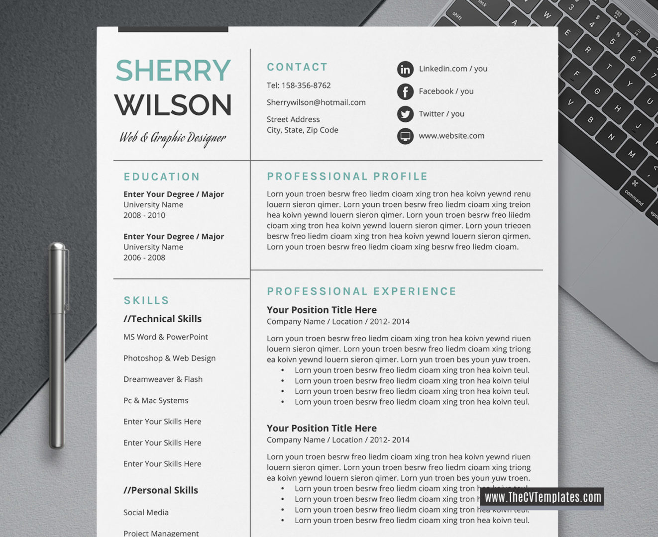 Student CV Template for MS Word, Professional Resume Template, Cover ...