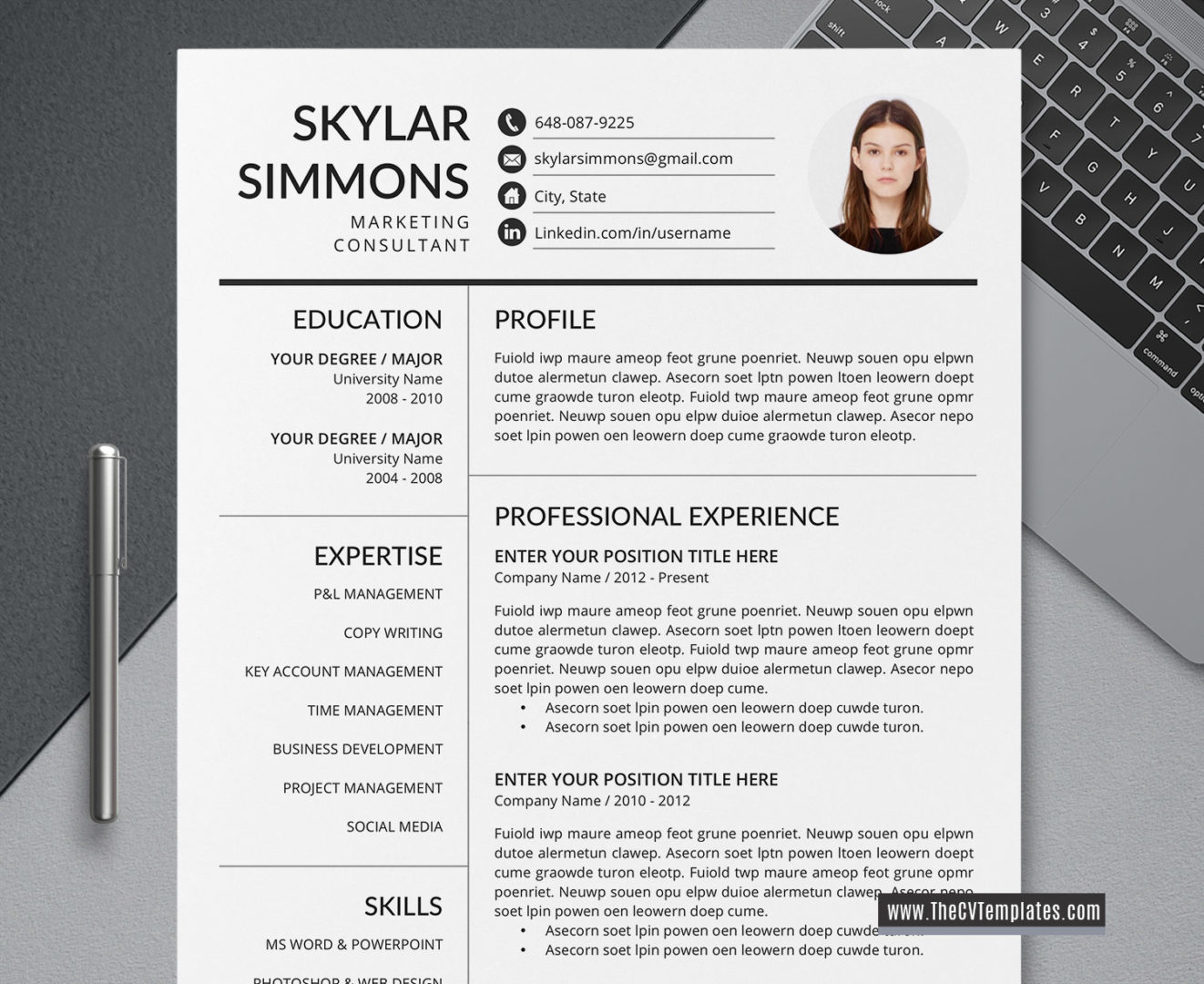 Modern CV Template for MS Word, Professional CV Template, Curriculum ...