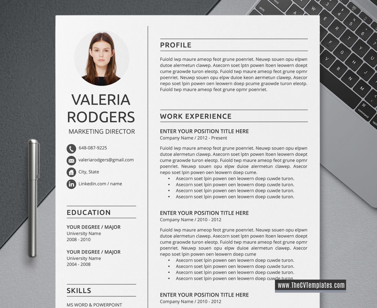 Simple Resume Template for MS Word, Professional CV Template, Modern ...