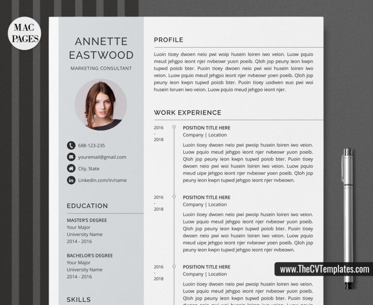 For Mac Pages – Modern CV Template, Curriculum Vitae, Cover Letter ...