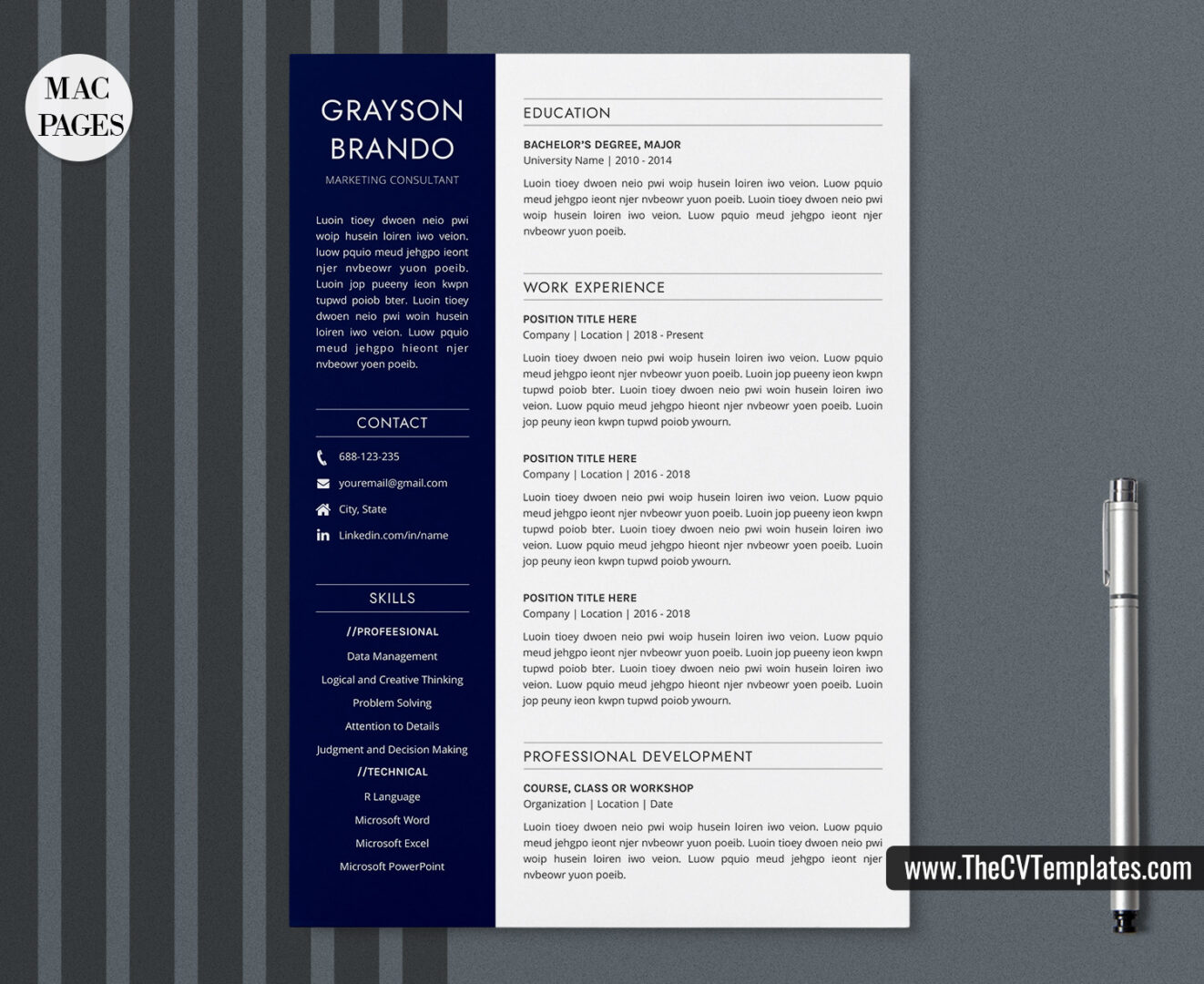For Mac Pages – Professional Resume Template for Job Application, Cover ...