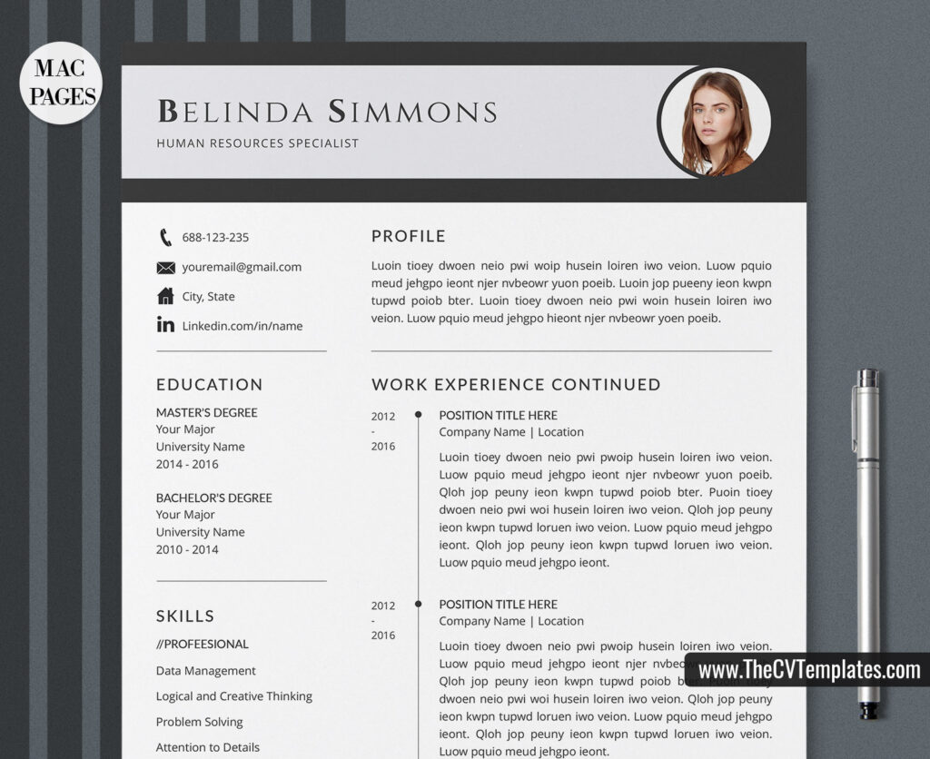 For Mac Pages – Modern CV Template for Job Application, Curriculum ...
