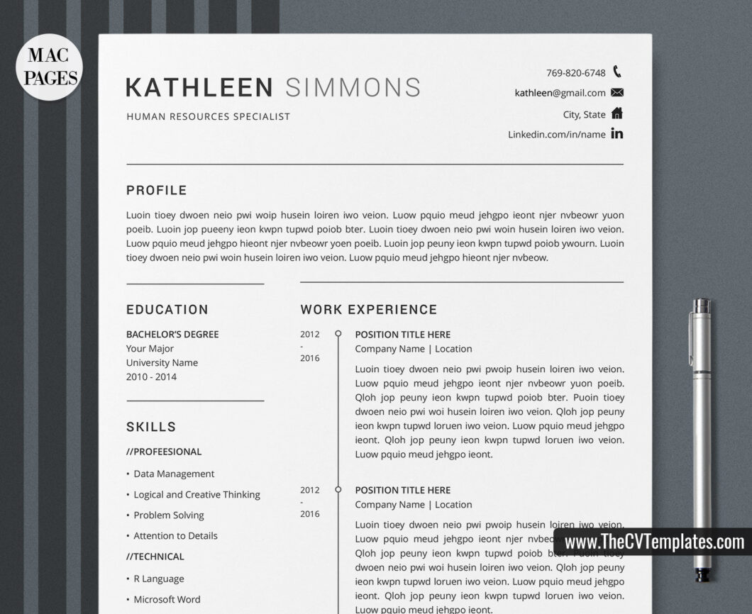 CV Templates without Photo (Mac Pages) – TheCVTemplates.com