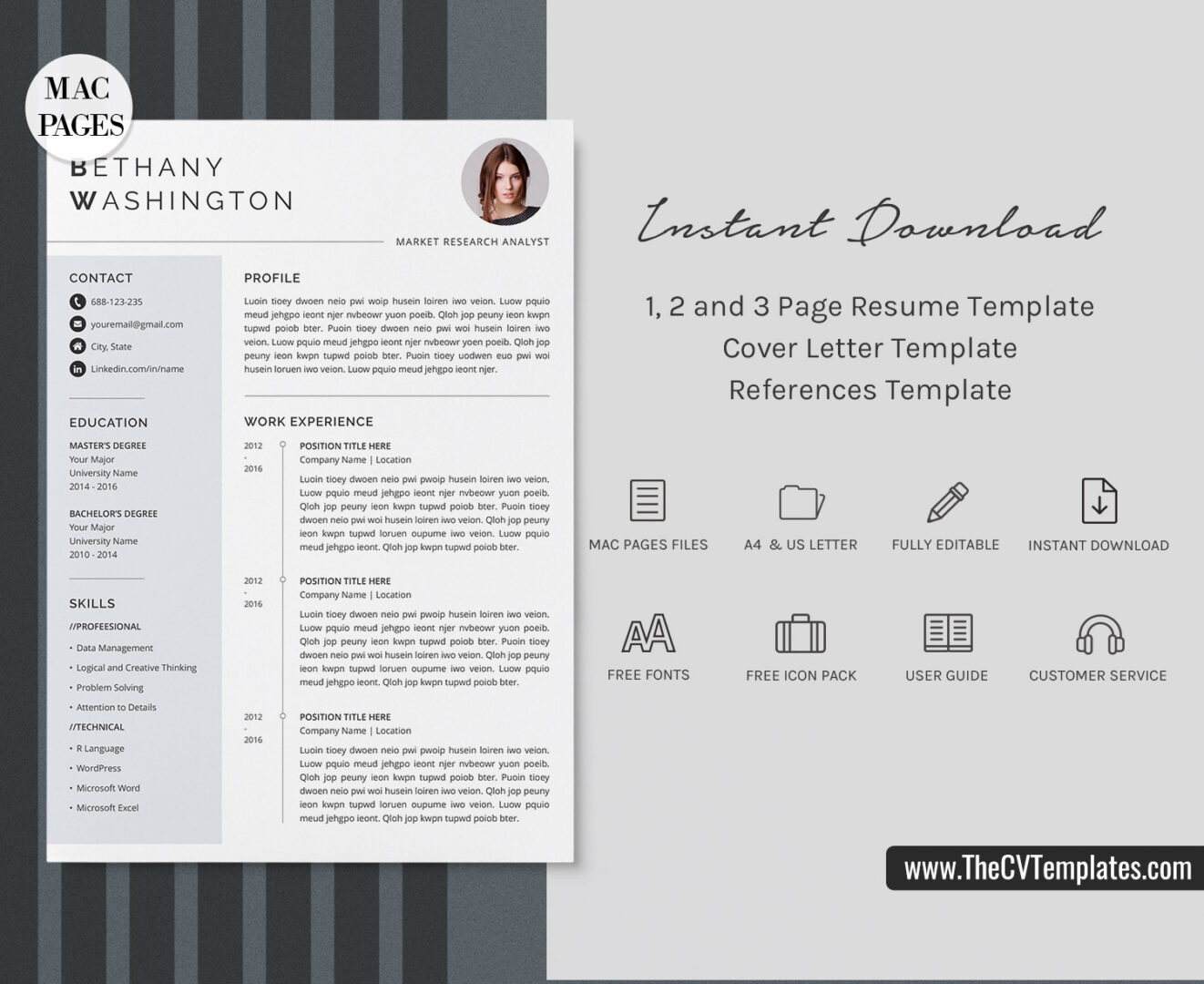 For Mac Pages – Modern Resume Template for Job Application, Curriculum ...