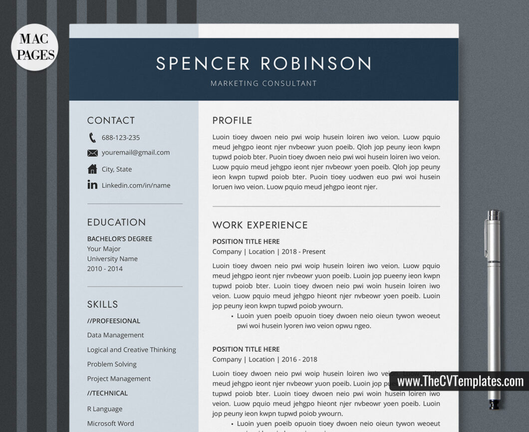 For Mac Pages – Professional Resume Template, Modern Resume Design ...