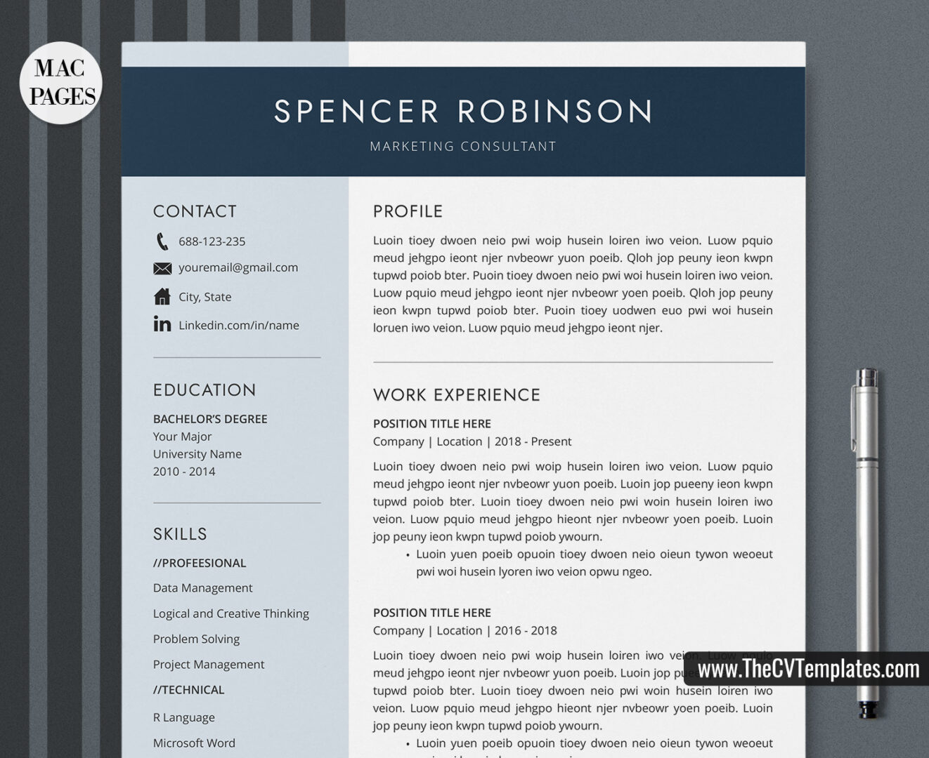 For Mac Pages – Professional Resume Template, Modern Resume Design ...