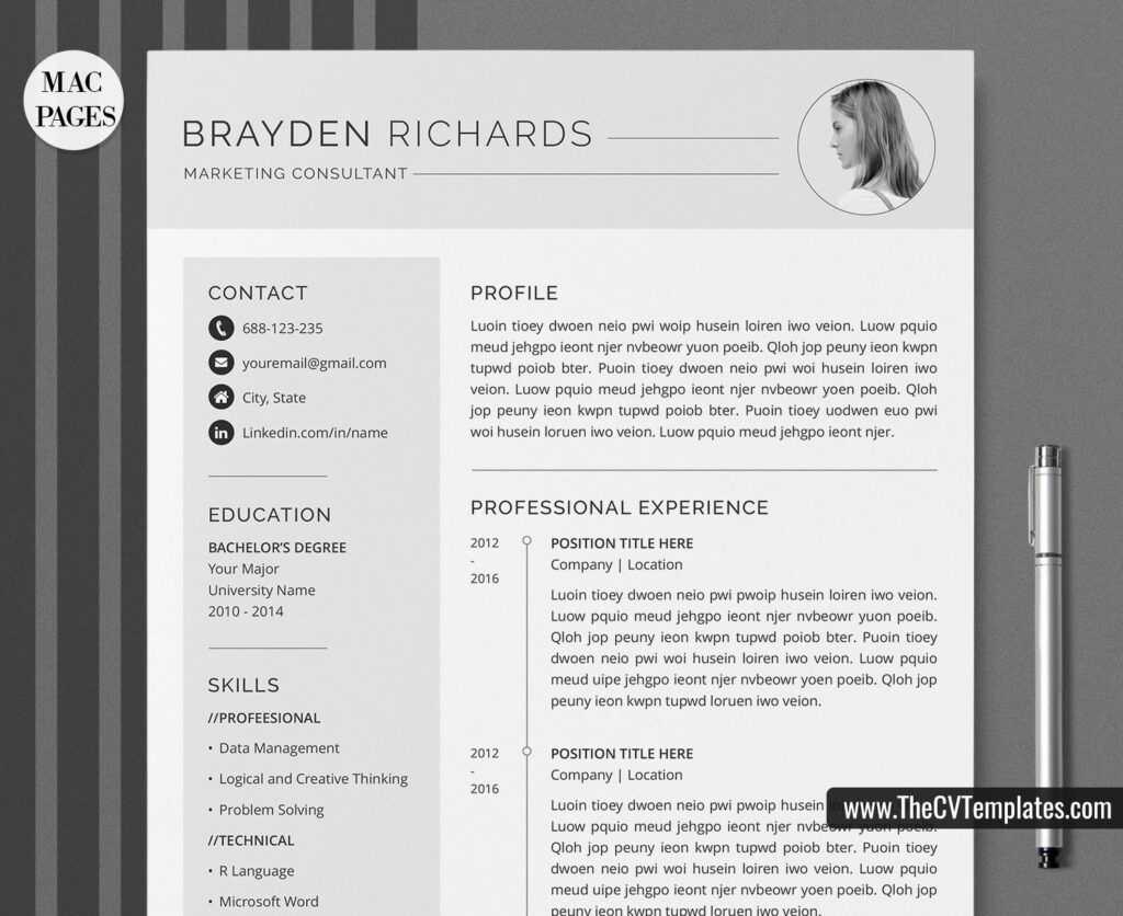 For Mac Pages – Professional CV Template for Job Application ...