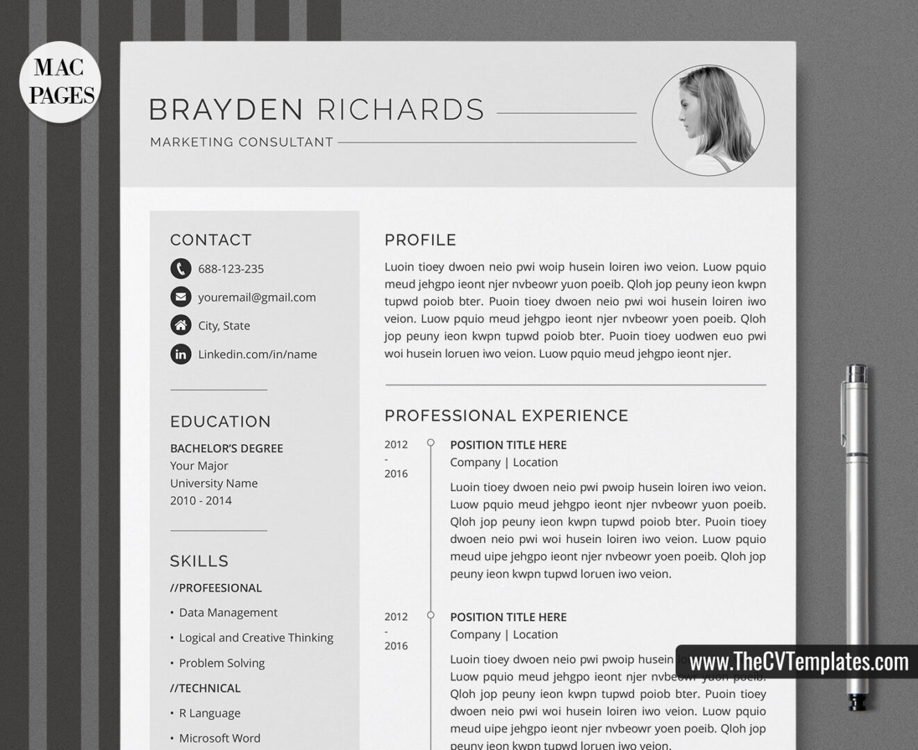 For Mac Pages – Professional CV Template for Job Application ...