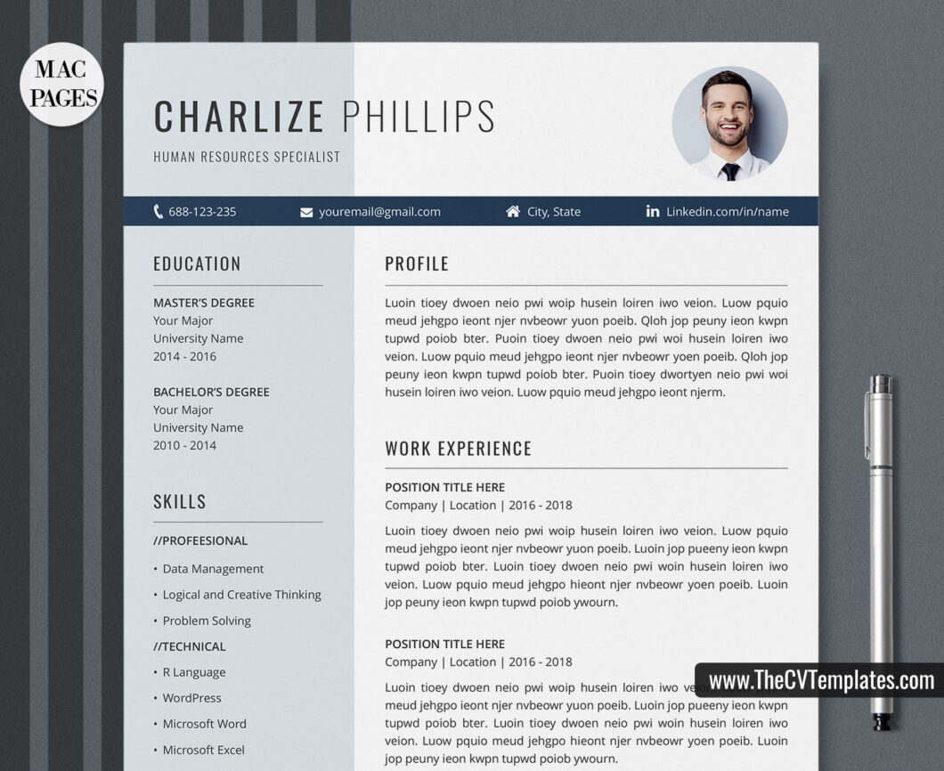 For Mac Pages – Clean CV Template, Curriculum Vitae, Cover Letter ...