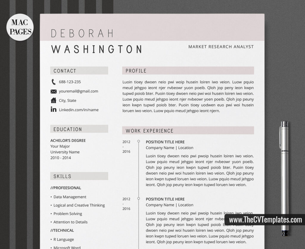 For Mac Pages – Professional CV Template, Curriculum Vitae, Cover ...