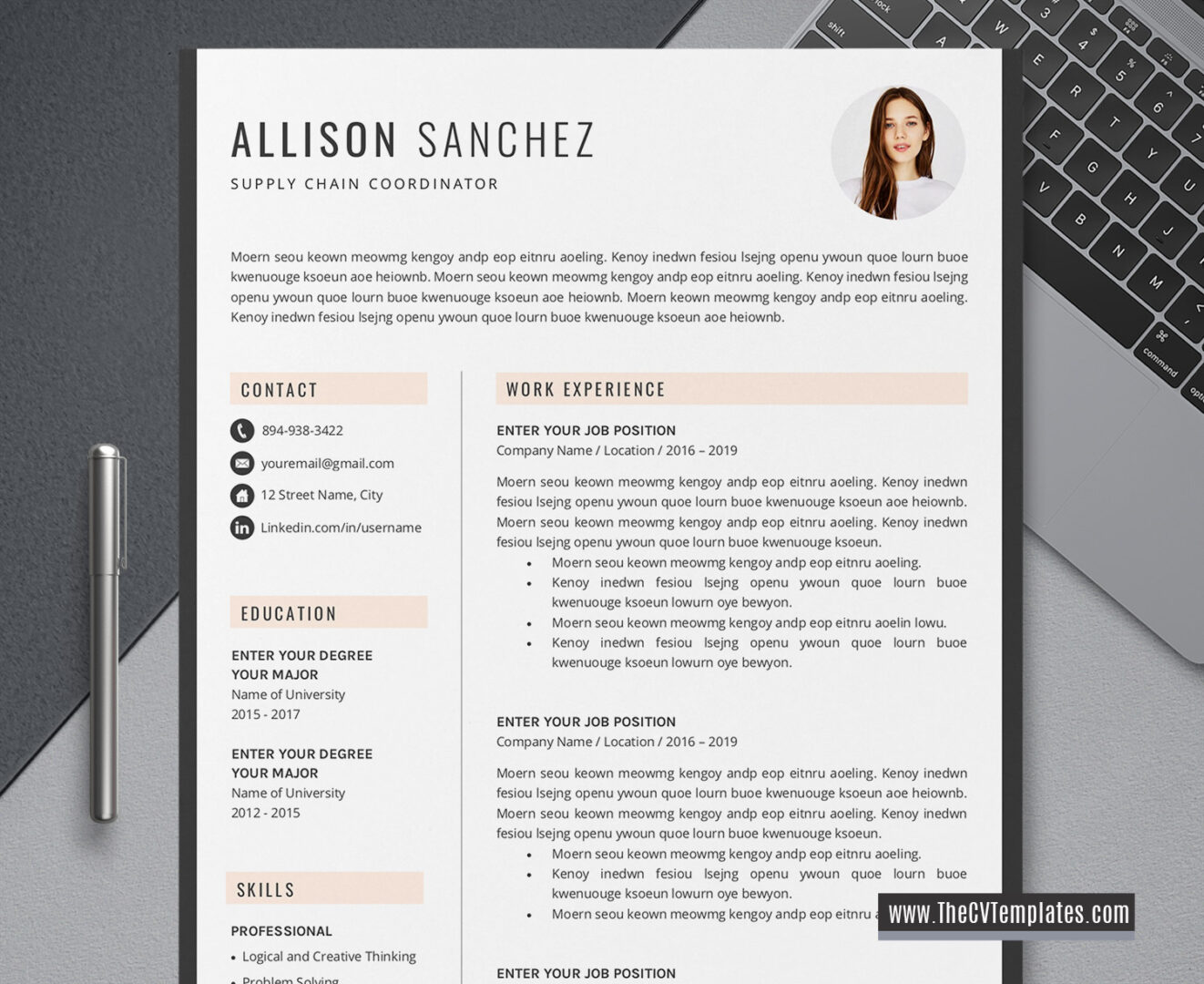 Editable Resume Template, CV Template for MS Word, Professional Resume ...